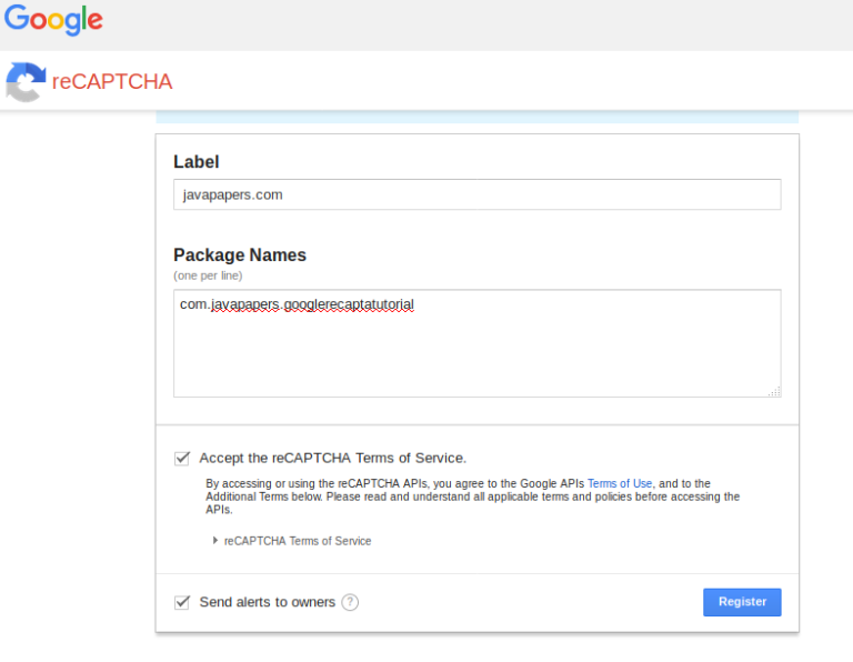 Android ReCAPTCHA Google API Integration - Javapapers